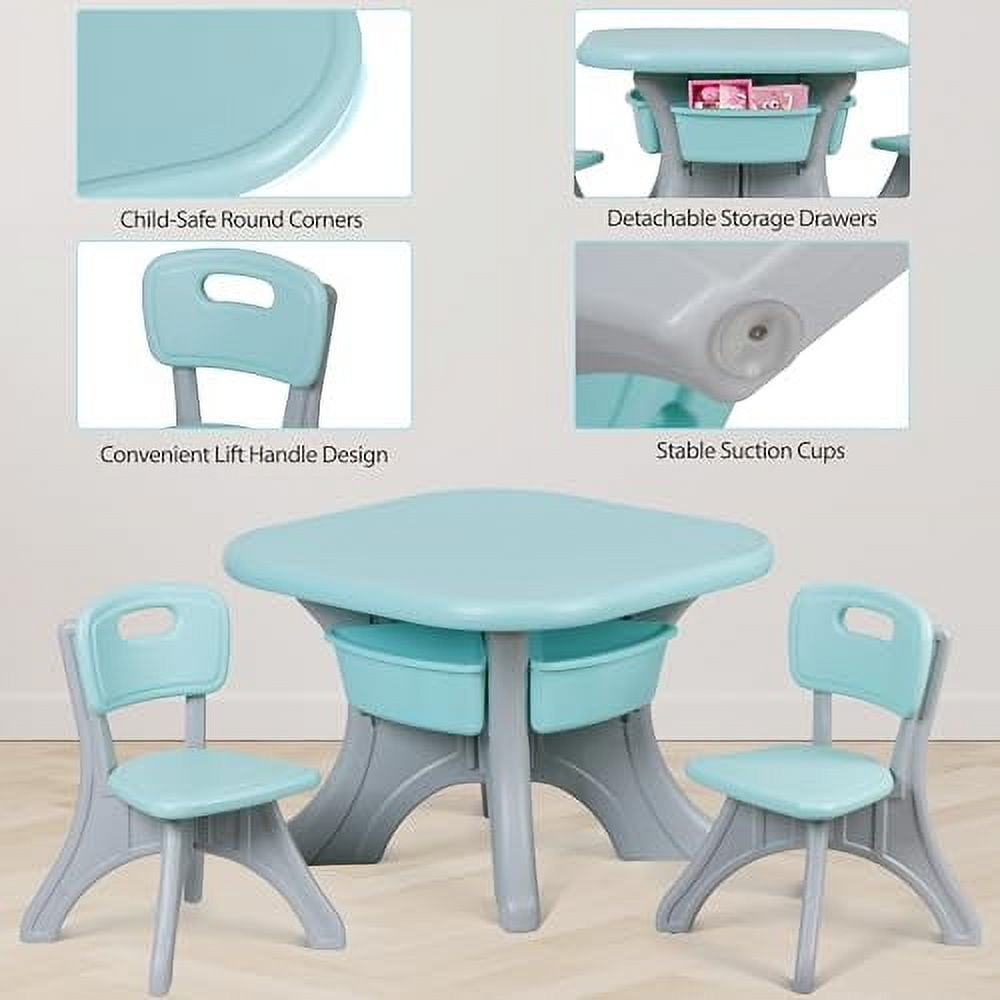 3-Piece Kids Table & Chair Set, Activity Table w/Detachable Toy Storage ...