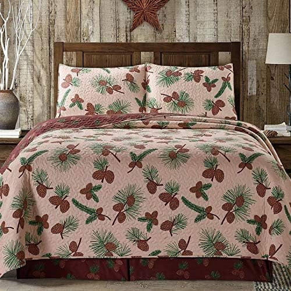 3 Piece King Cabin Quilt Bedding Set - Forest Pines - Rustic Country ...
