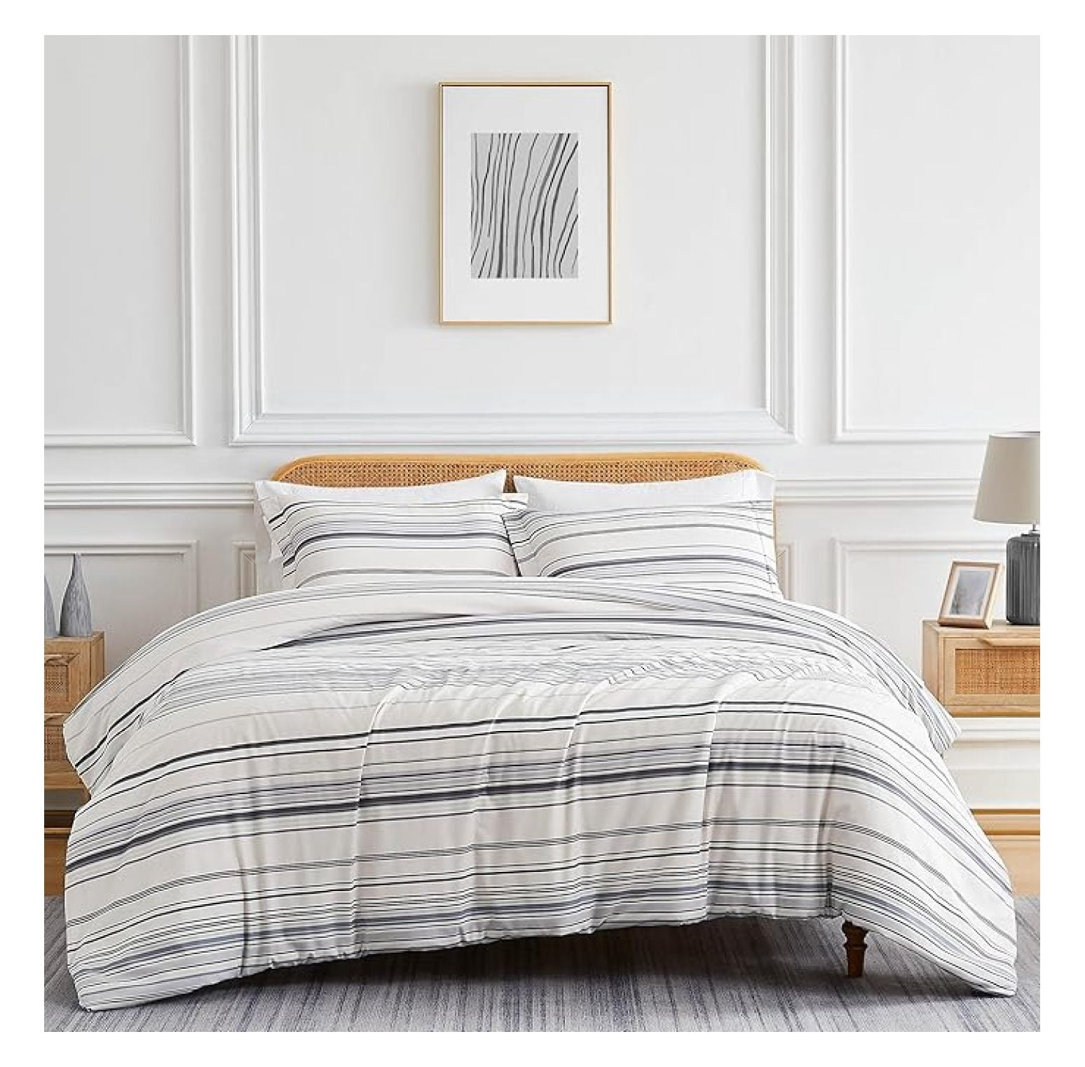 3-Piece King Size Comforter Set, Down Grey Striped Comforter with ...