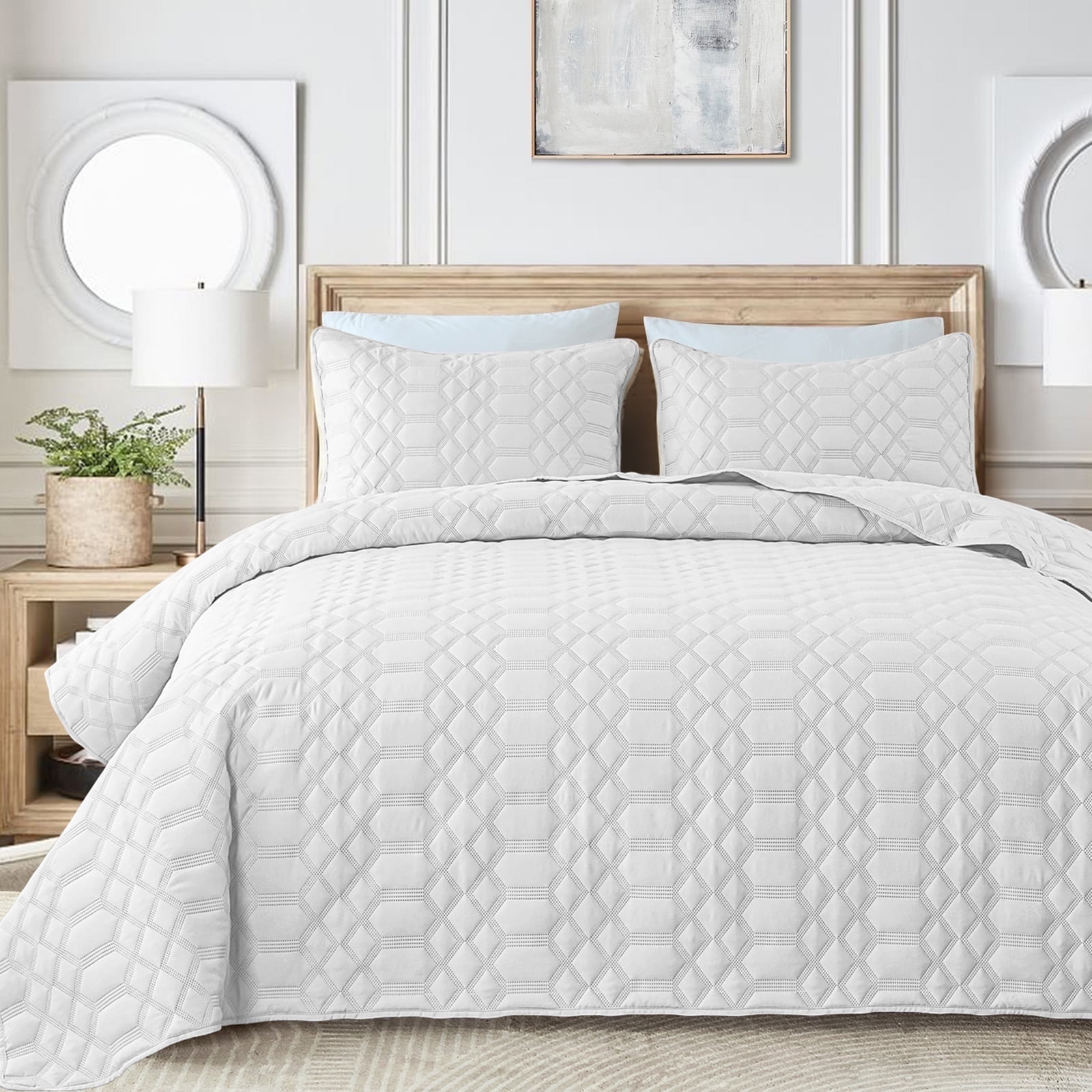 3-Piece King Size Quilt Set, Greagle Ultrasonic Reversible Lightweight ...