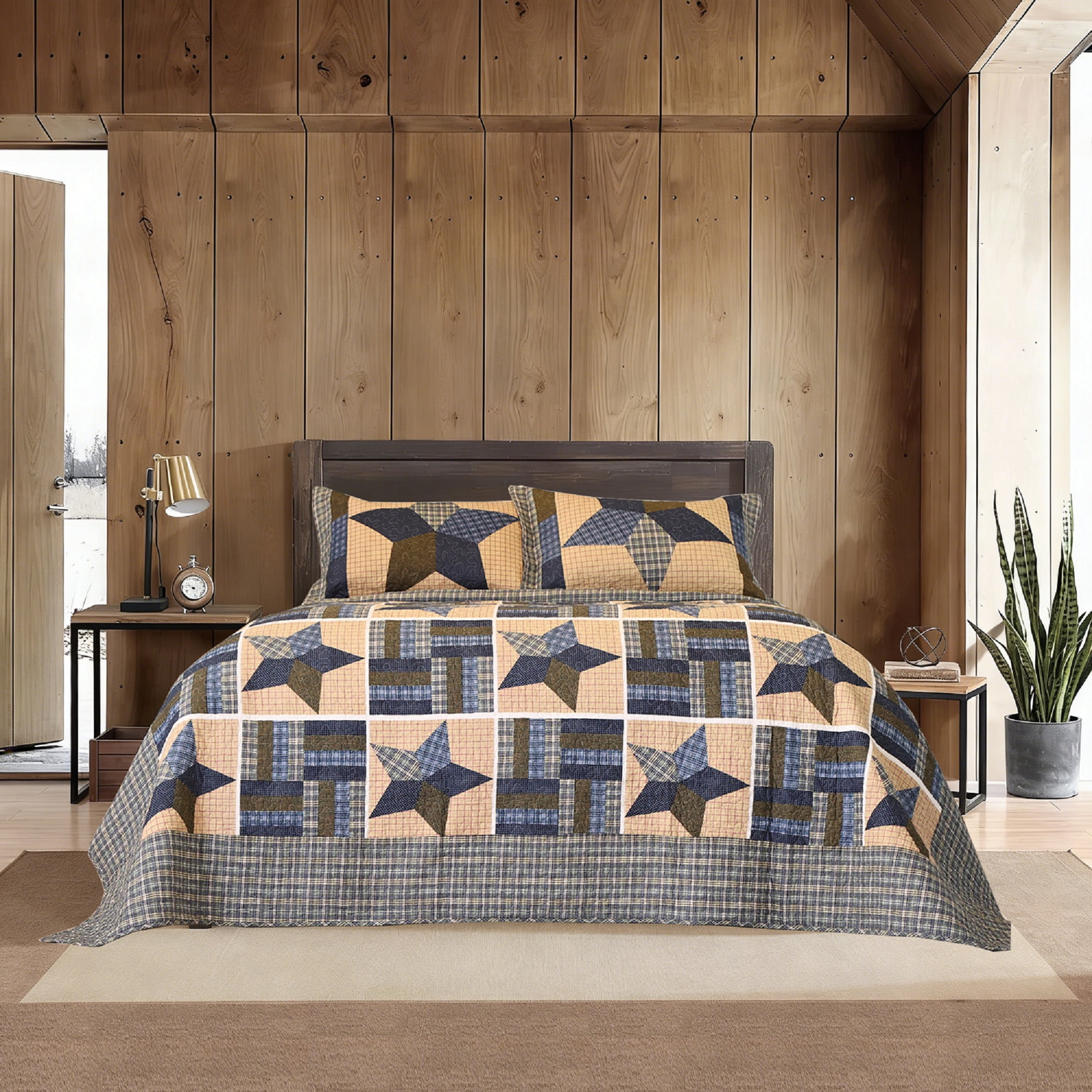 3 Piece King Size Quilt Set Rustic Star Pattern Patchwork Comforter Set ...