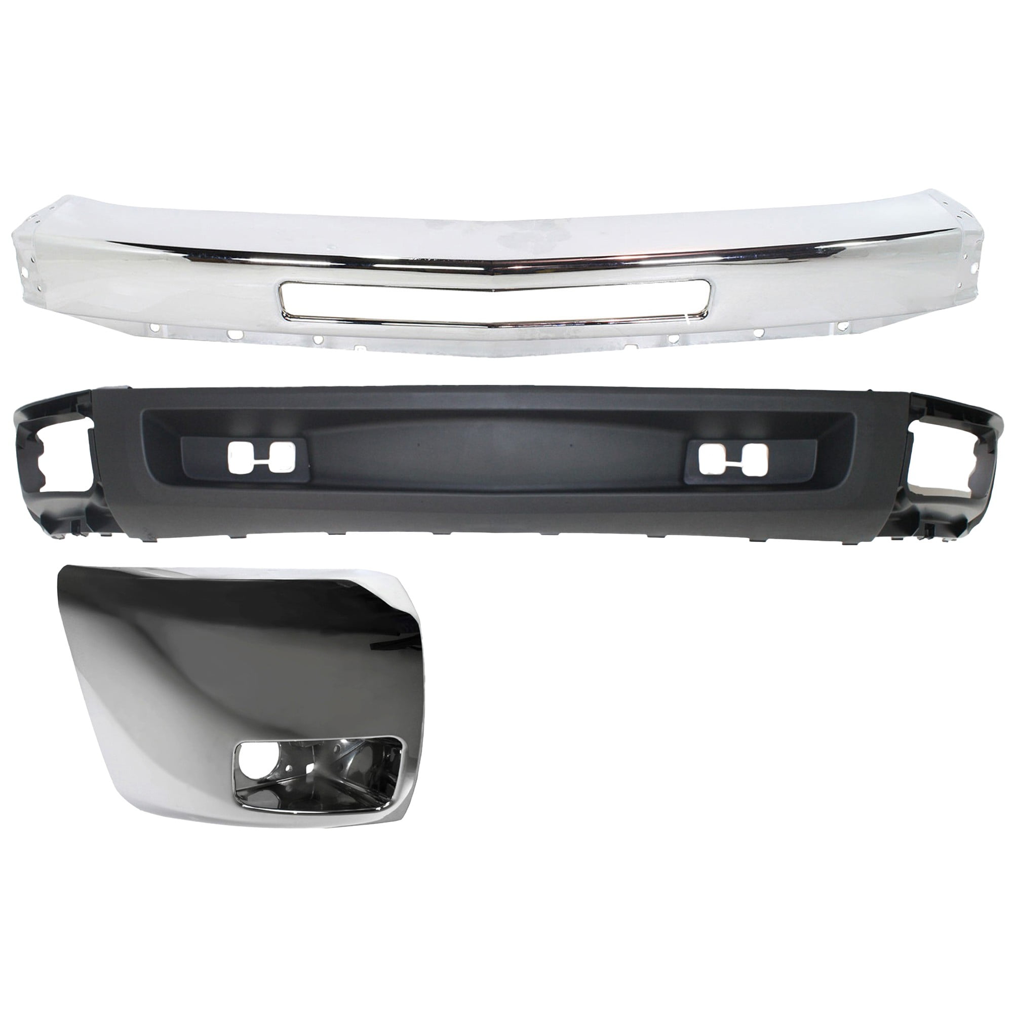 3-Piece Kit Front Bumper Chrome w/air intake hole For Models w/Fog ...