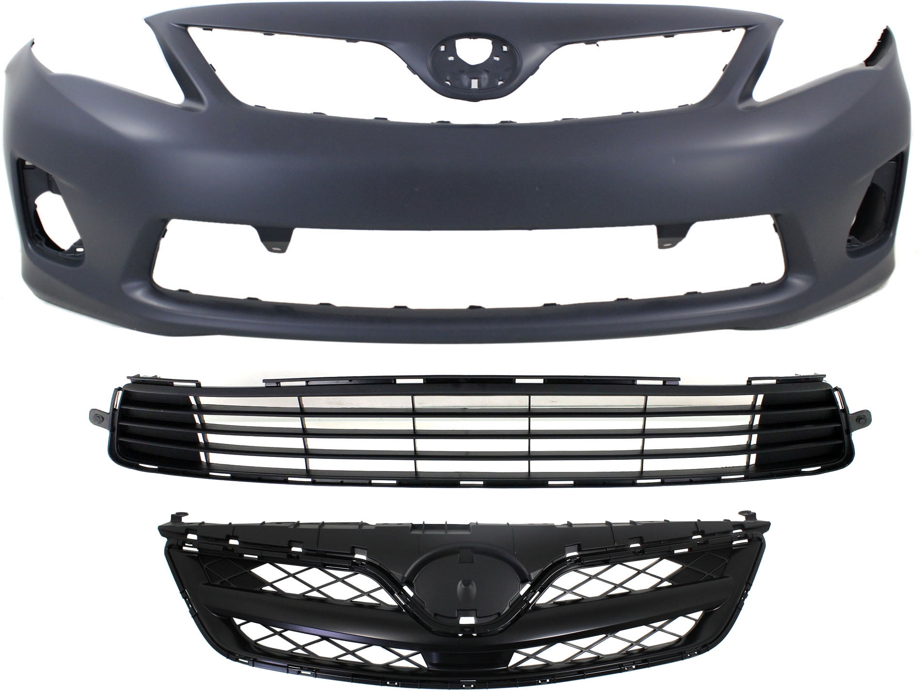 3-Piece Kit Front Primed Bumper Cover includes Bumper Grille and Grille ...