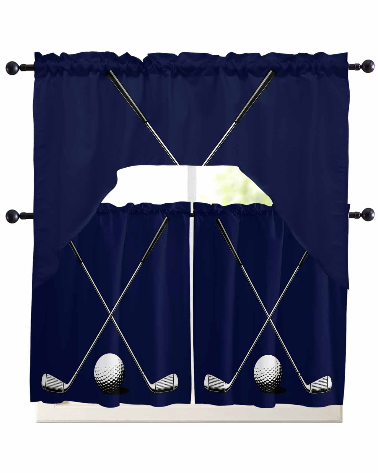 3 Piece Kitchen Curtain Set, Golf Clubs Golf Bal Classic Sport Dark ...