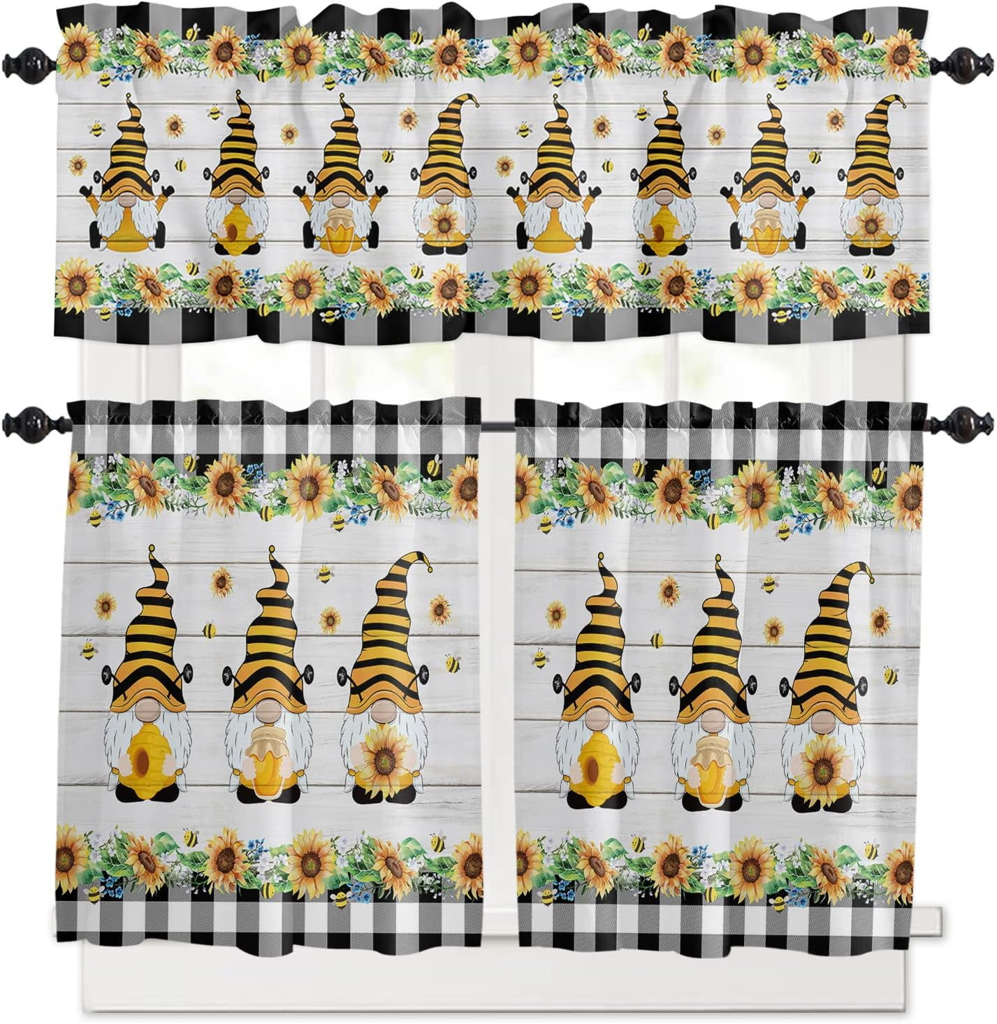 3 Piece Kitchen Curtains Tiers and Valances Set, Farm Retro Newspaper ...