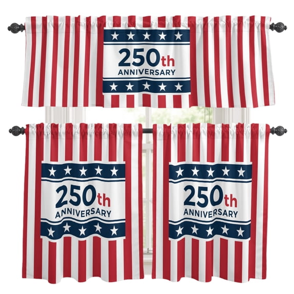 3 Piece Kitchen Curtains and Valances Set 250th Anniversary Cafe ...