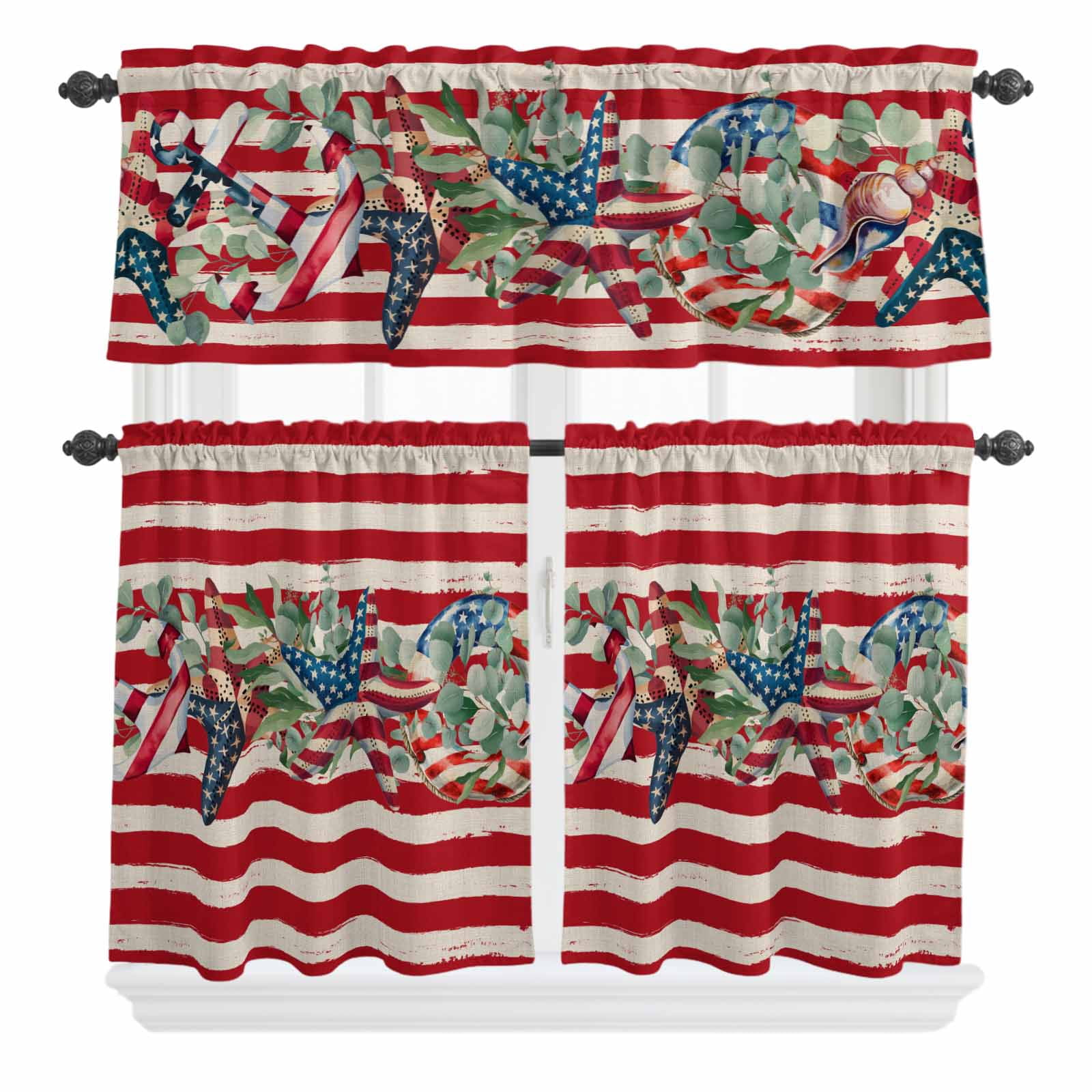3 Piece Kitchen Curtains and Valances Set 4th of July Cafe Curtains 24 ...