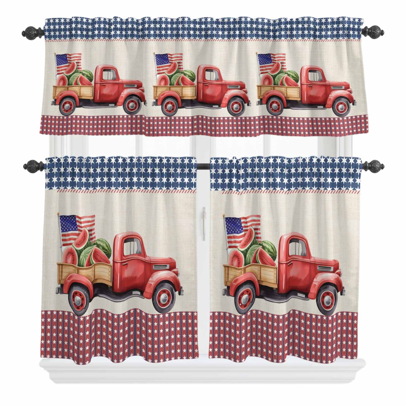 3 Piece Kitchen Curtains and Valances Set 4th of July Cafe Curtains 36 ...