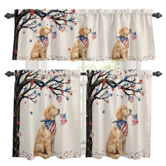 3 Piece Kitchen Curtains and Valances Set 4th of July Golden Dog Cafe ...