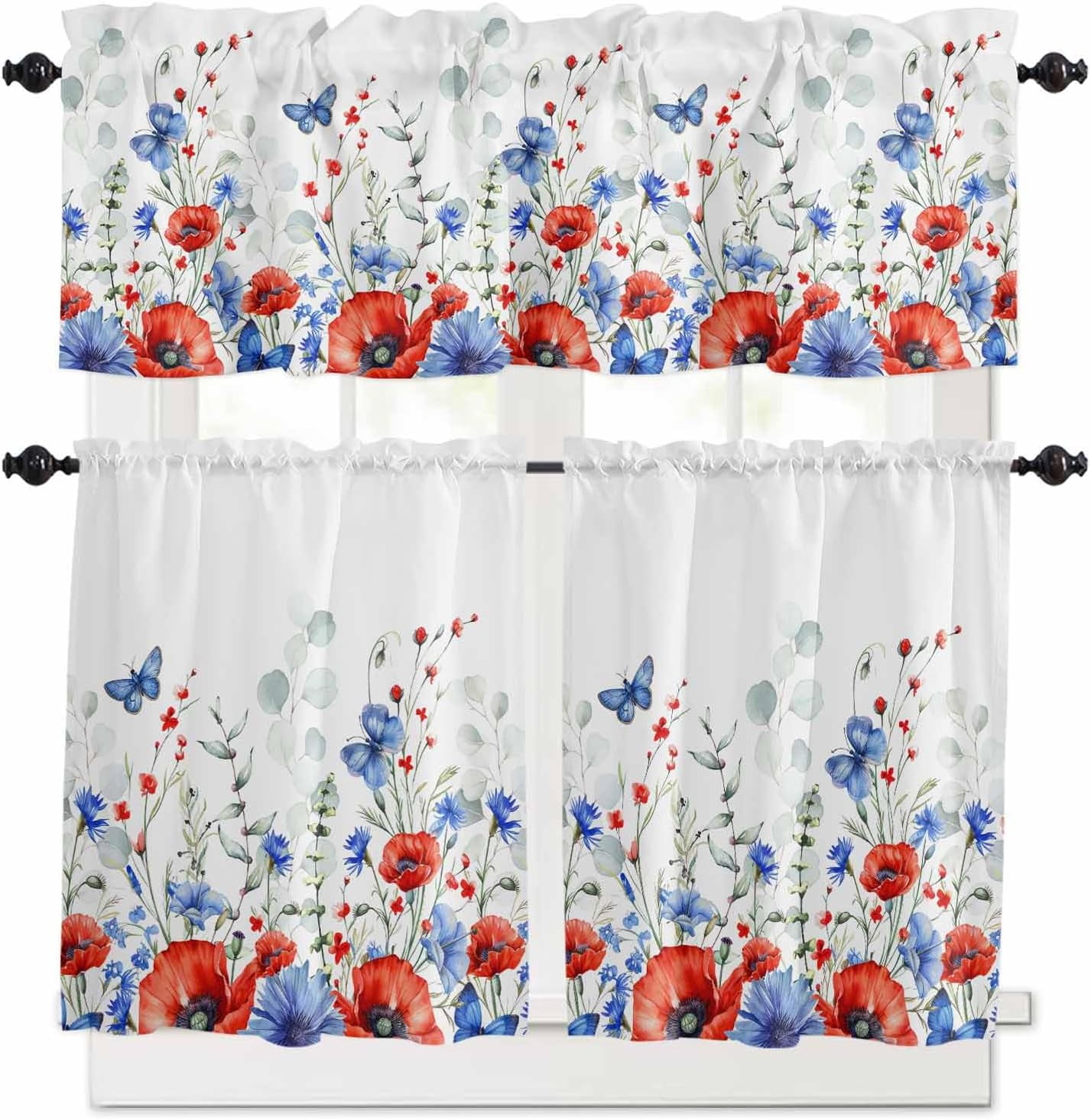 3-Piece Kitchen Curtains and Valances Set 4th of July Independence Day ...