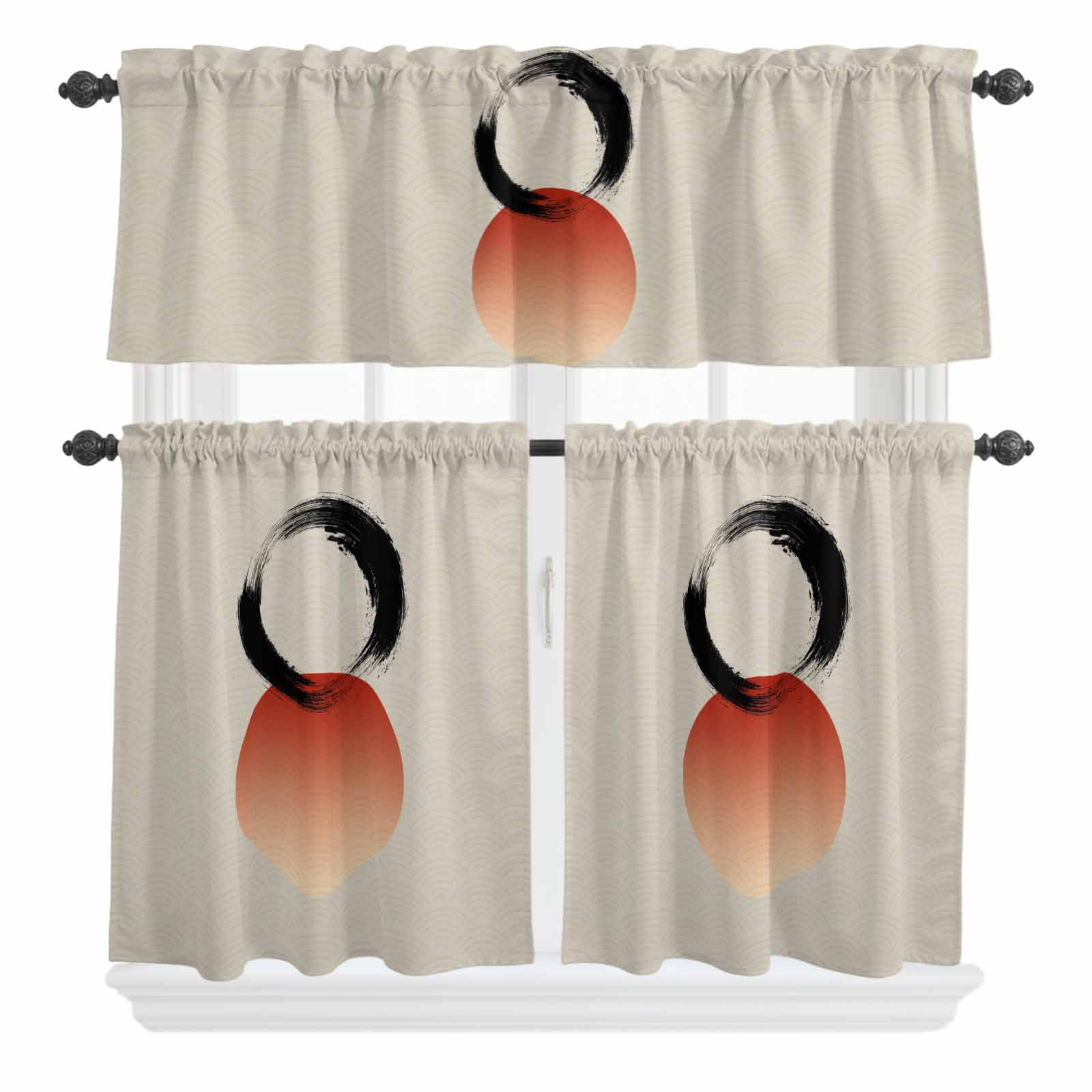 3 Piece Kitchen Curtains and Valances Set Abstract Art Sun Cafe ...