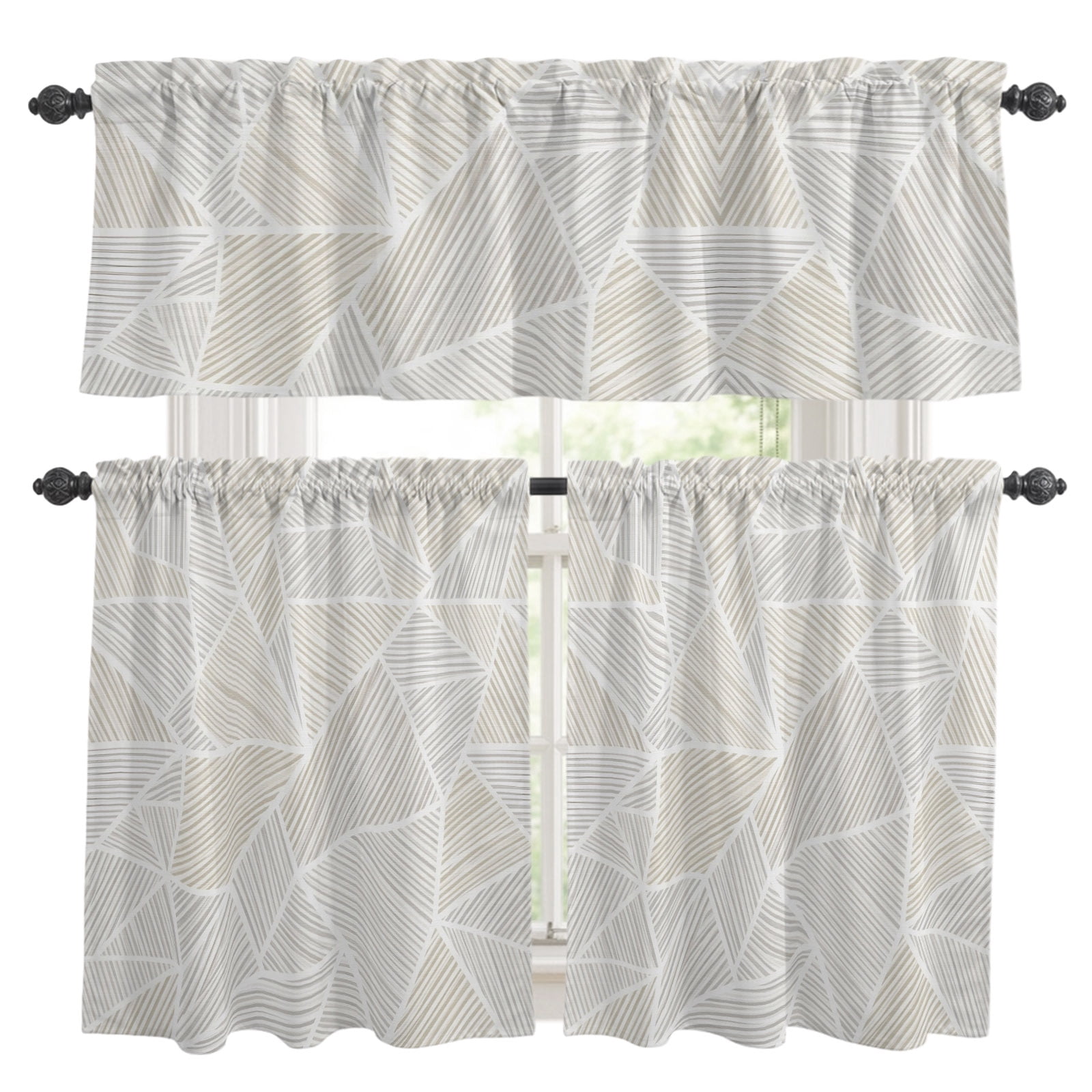 3 Piece Kitchen Curtains and Valances Set Abstract Beige Cream Cafe ...