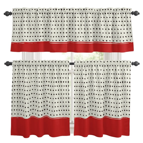 3 Piece Kitchen Curtains and Valances Set Abstract Black Polka Dot Cafe ...
