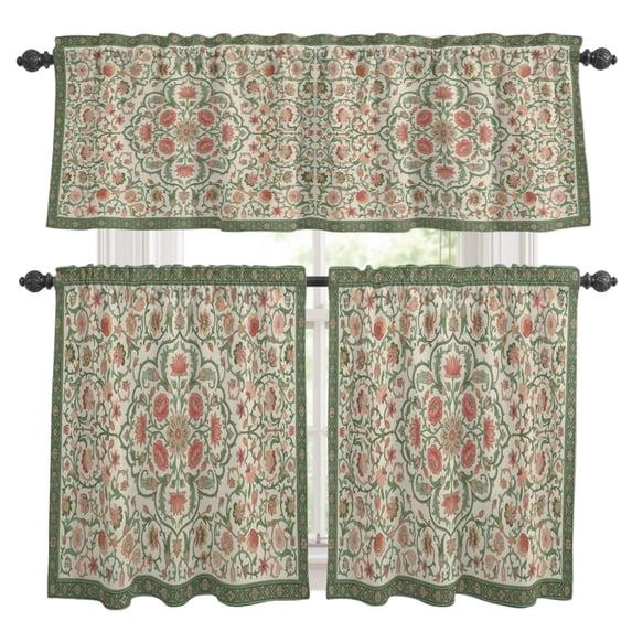 3 Piece Kitchen Curtains and Valances Set Abstract Flowers Print Cafe ...