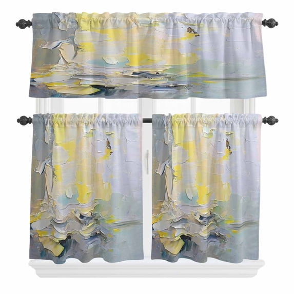 3 Piece Kitchen Curtains and Valances Set Abstract Geometric Cafe ...