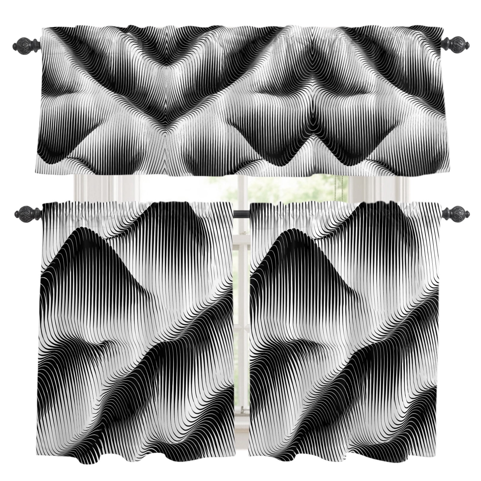 3 Piece Kitchen Curtains and Valances Set Abstract Mountain Cafe ...