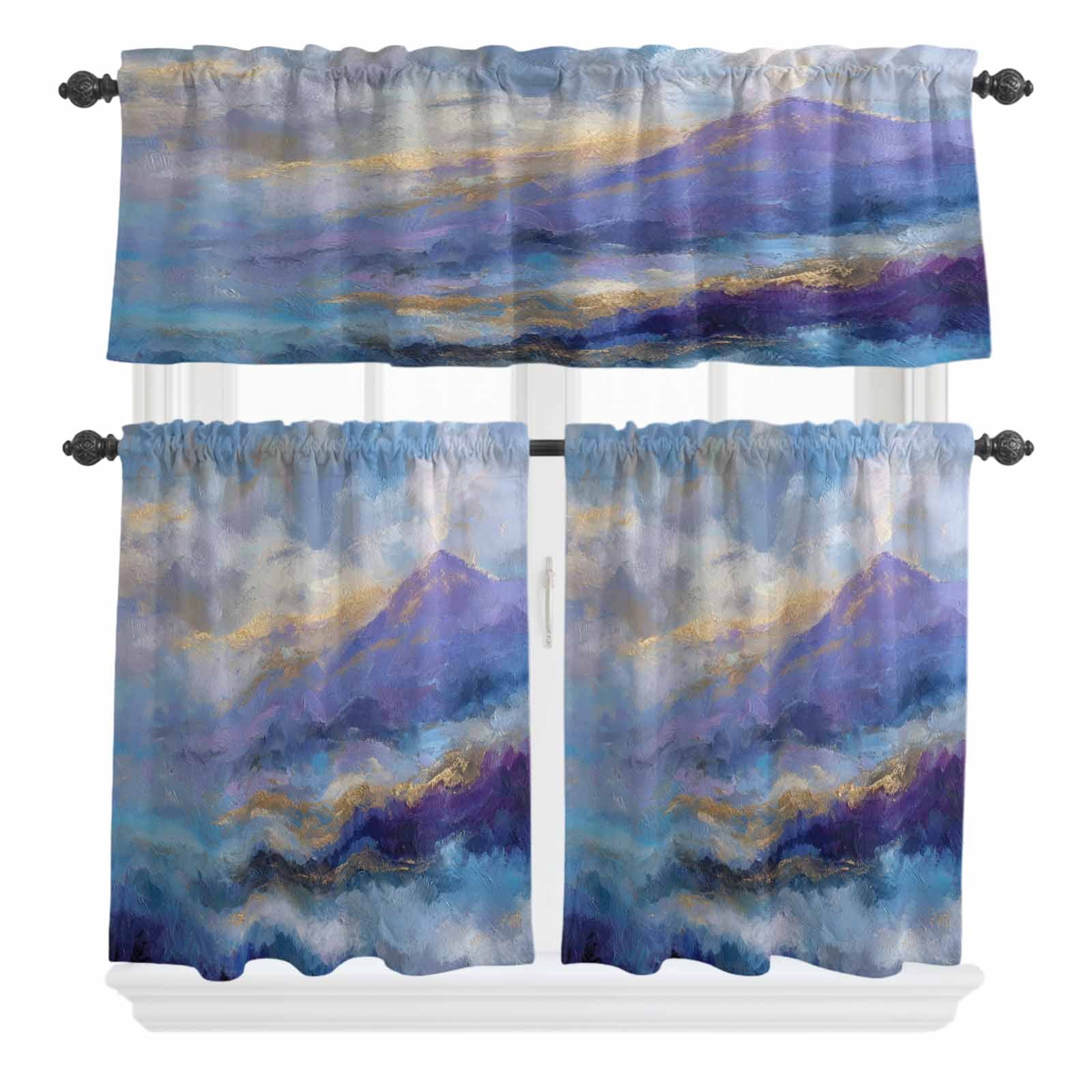 3 Piece Kitchen Curtains and Valances Set Abstract Oil Painting Cafe ...