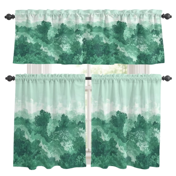 3 Piece Kitchen Curtains and Valances Set Abstract Pine Trees Cafe ...