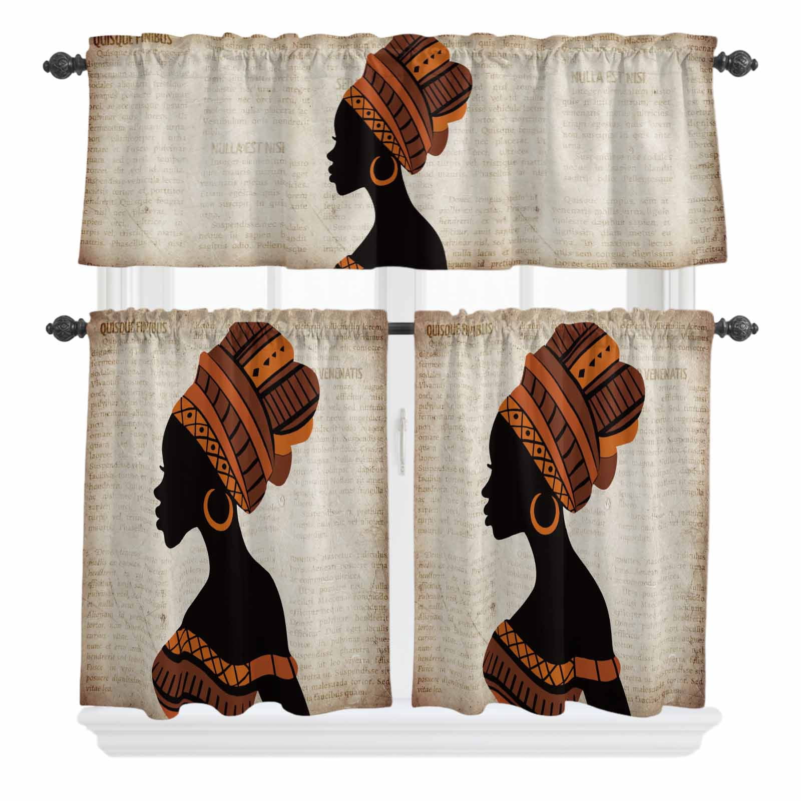 3 Piece Kitchen Curtains and Valances Set Africa Black Women Cafe ...