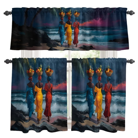 3 Piece Kitchen Curtains and Valances Set African American Woman Cafe ...