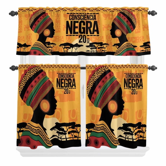 3 Piece Kitchen Curtains and Valances Set African Women Cafe Curtains ...