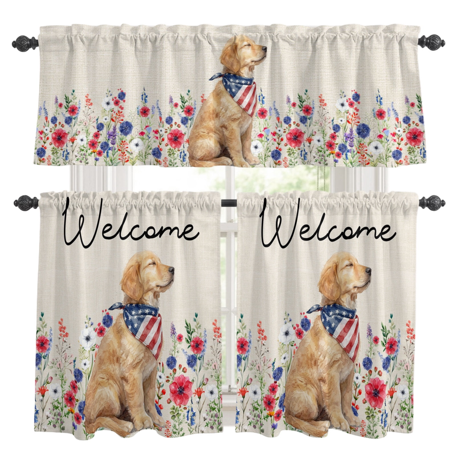 3 Piece Kitchen Curtains and Valances Set America Flag Cafe Curtains 24 ...