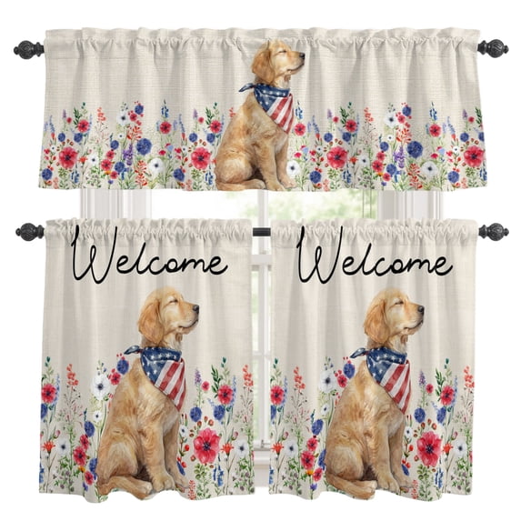 3 Piece Kitchen Curtains and Valances Set America Flag Cafe Curtains 24 ...