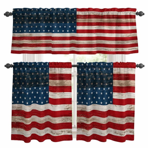 3 Piece Kitchen Curtains and Valances Set American Flag Cafe Curtains ...