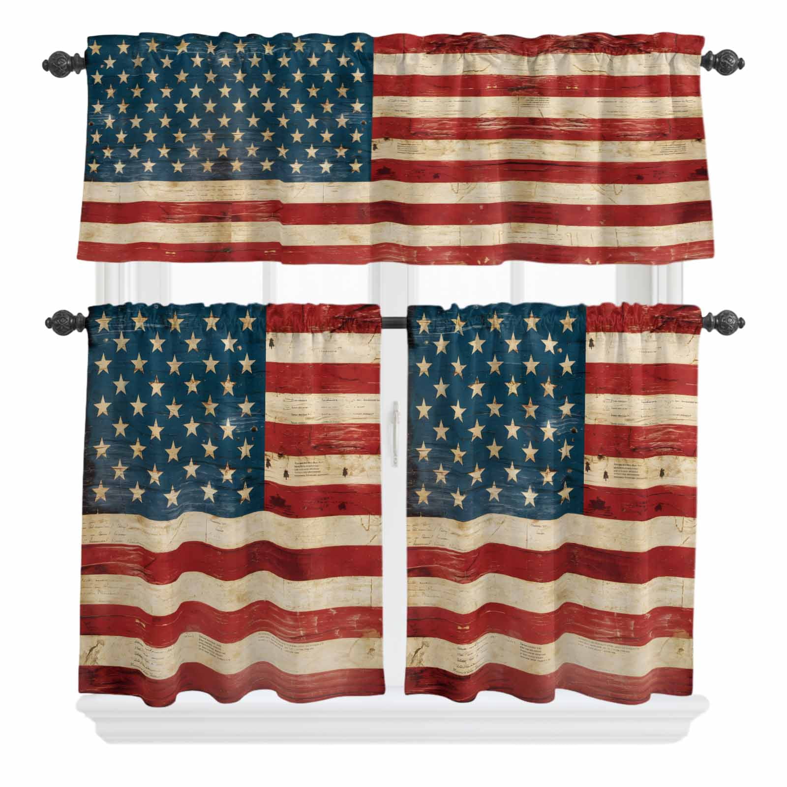 3 Piece Kitchen Curtains and Valances Set American Flag Cafe Curtains ...
