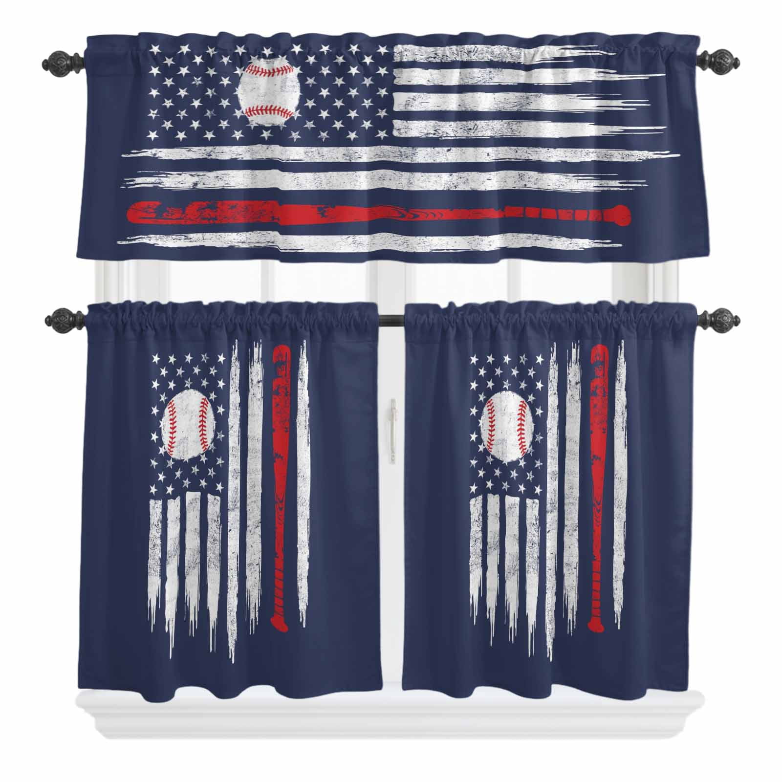 3 Piece Kitchen Curtains and Valances Set American Flag Cafe Curtains ...