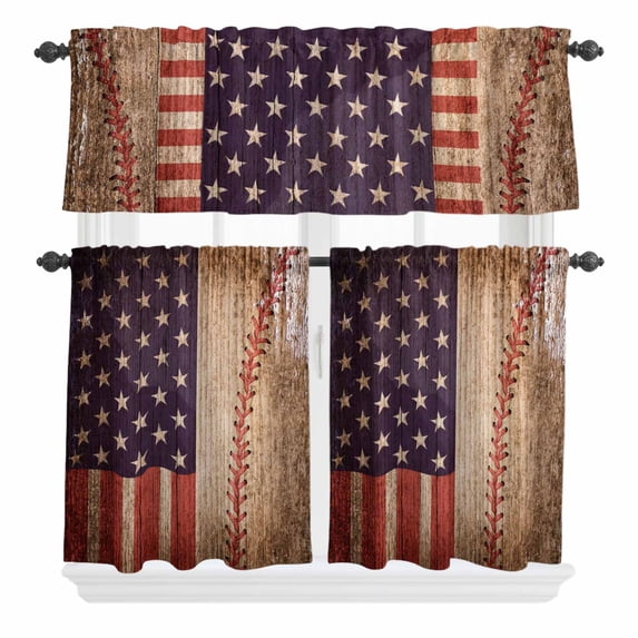 3 Piece Kitchen Curtains and Valances Set American Flag Vintage Cafe ...