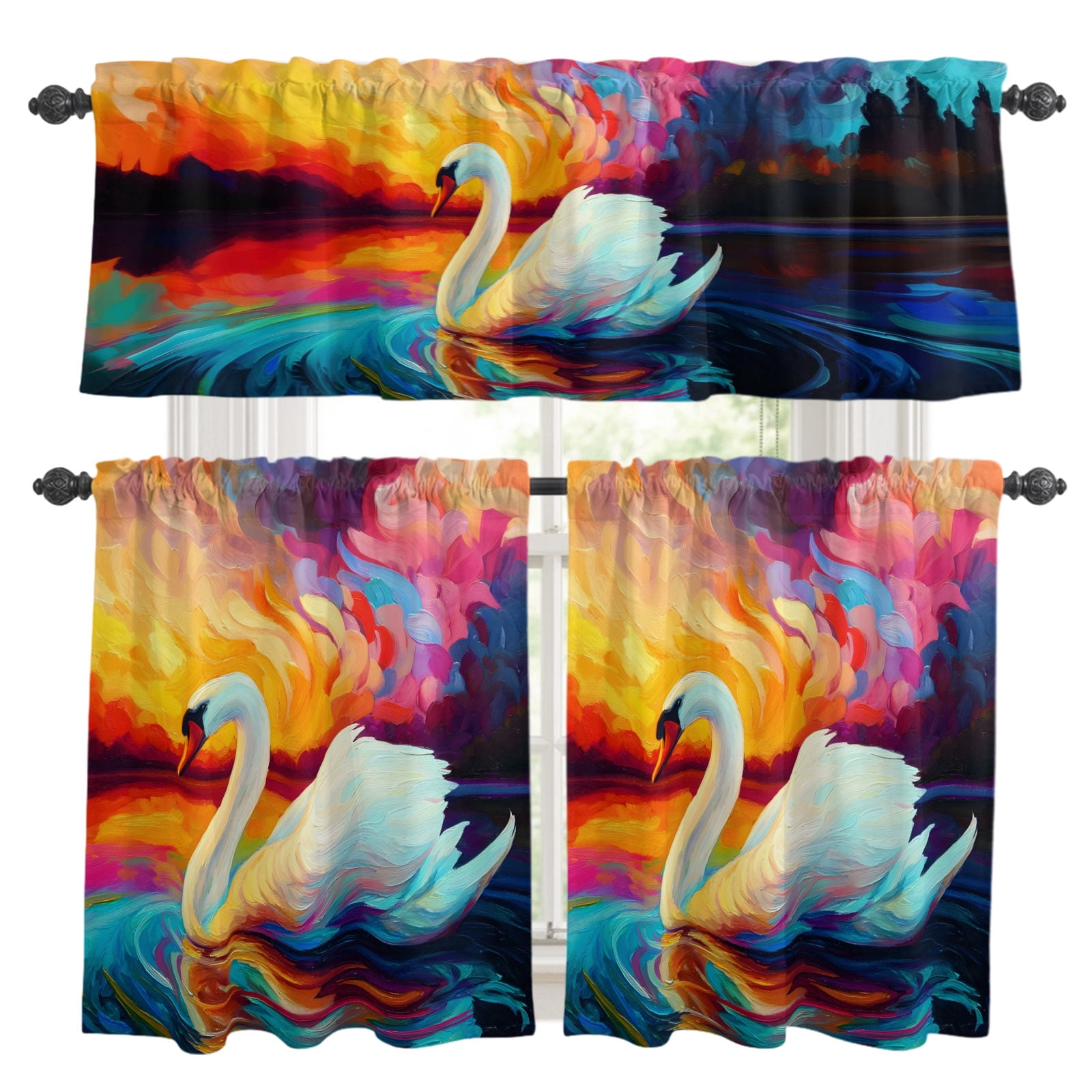3 Piece Kitchen Curtains and Valances Set Animals Cafe Curtains 36 Inch ...