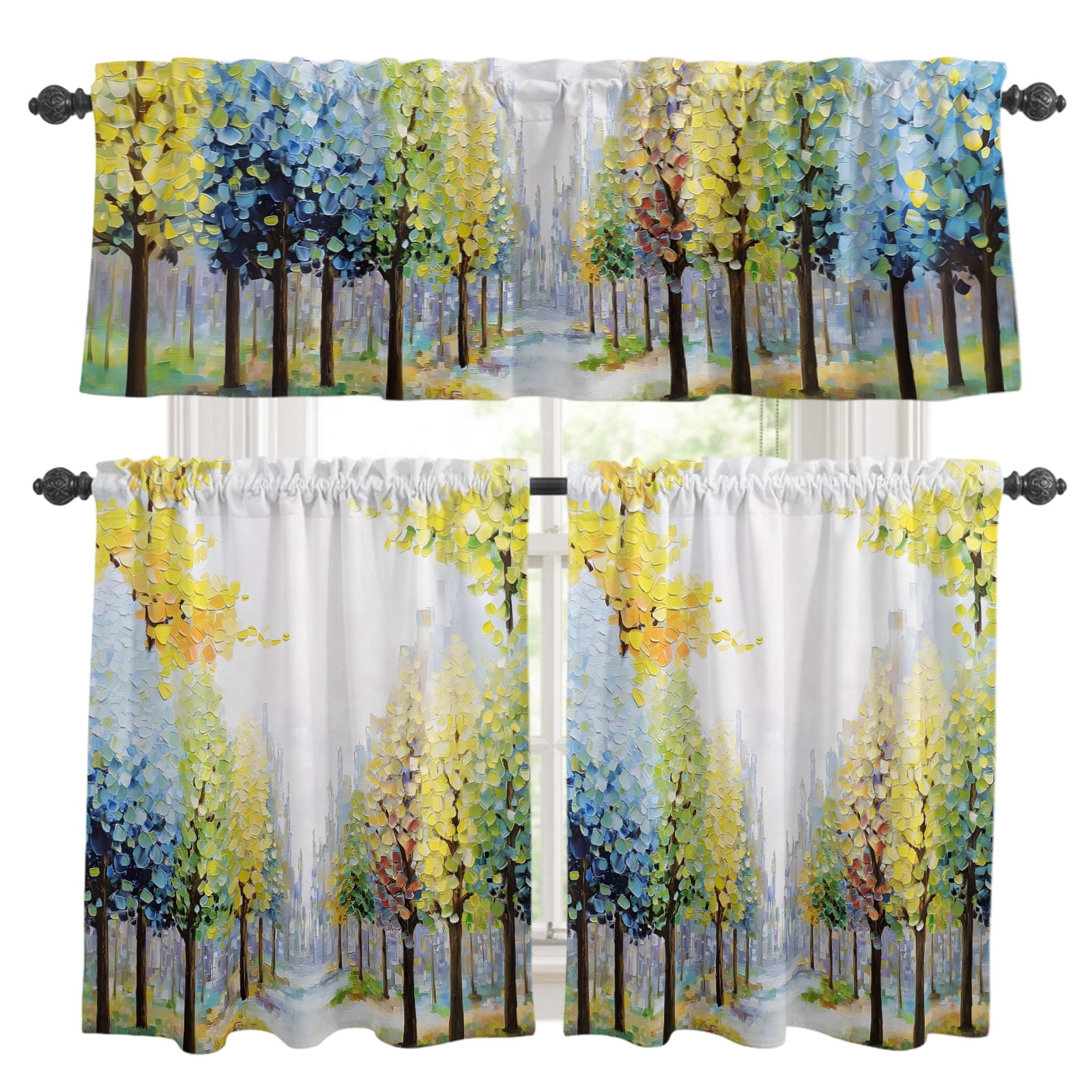 3 Piece Kitchen Curtains and Valances Set Autumn Forest Cafe Curtains ...