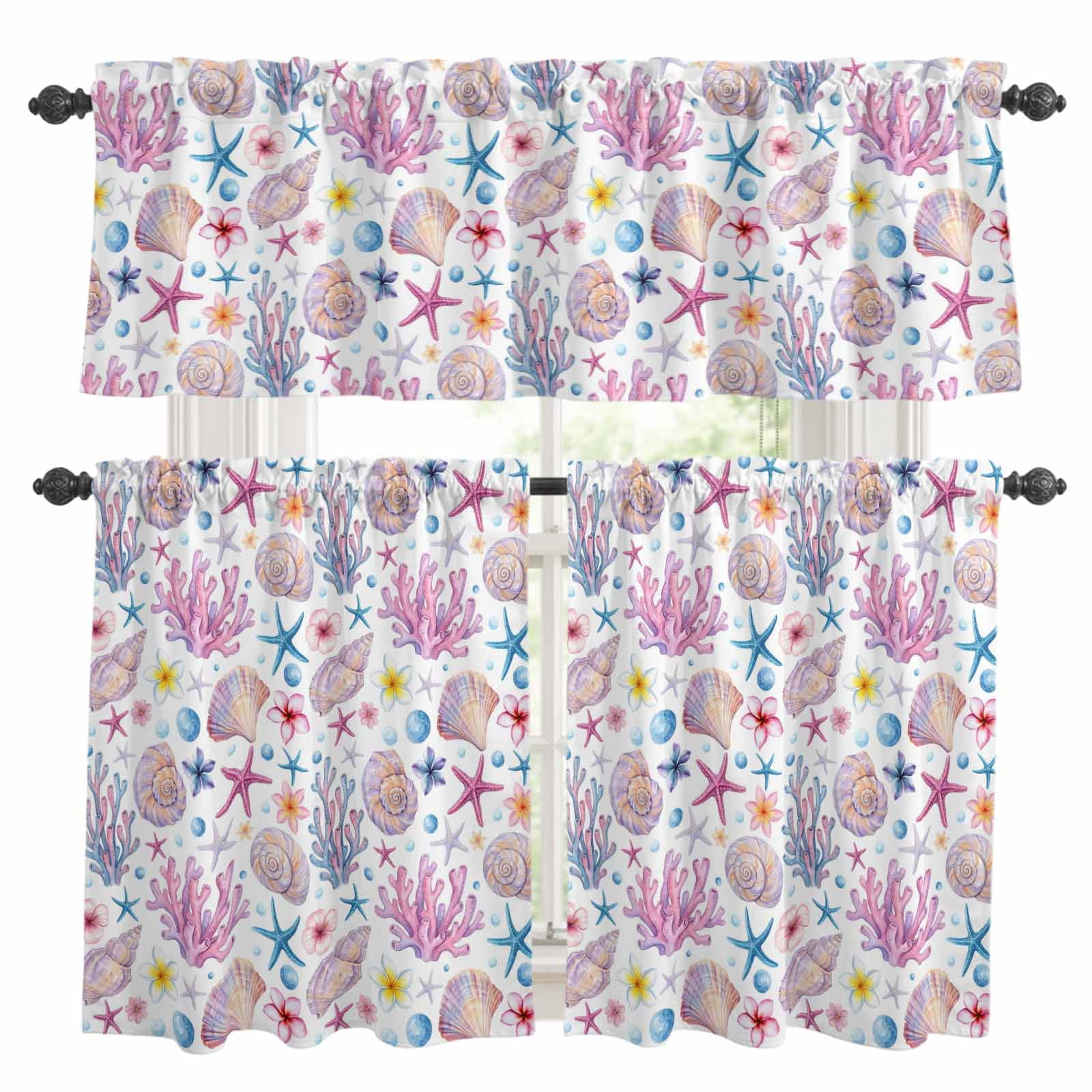 3 Piece Kitchen Curtains and Valances Set Beach Coastal Cafe Curtains ...