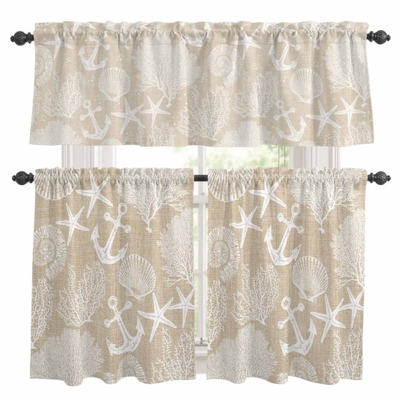 3 Piece Kitchen Curtains and Valances Set Beige Anchor Nautical Cafe ...