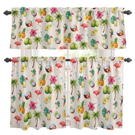 3 Piece Kitchen Curtains and Valances Set Beige Flamingos Cafe Curtains ...