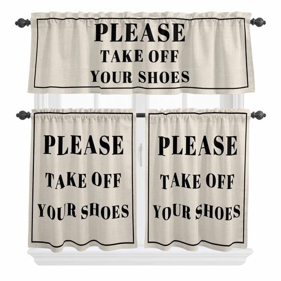 3 Piece Kitchen Curtains and Valances Set Beige Letter Cafe Curtains 24 ...