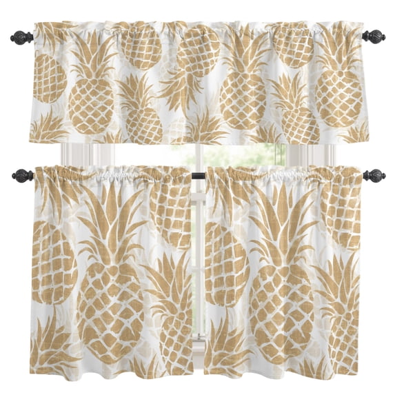 3 Piece Kitchen Curtains and Valances Set Beige Pineapple Cafe Curtains ...