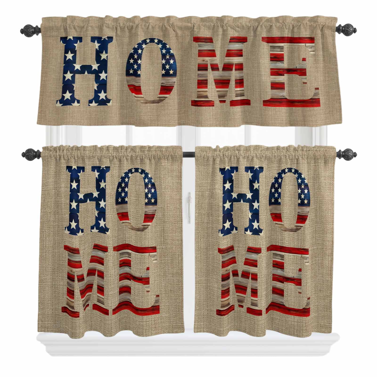 3 Piece Kitchen Curtains and Valances Set Beige Vintage Cafe Curtains ...