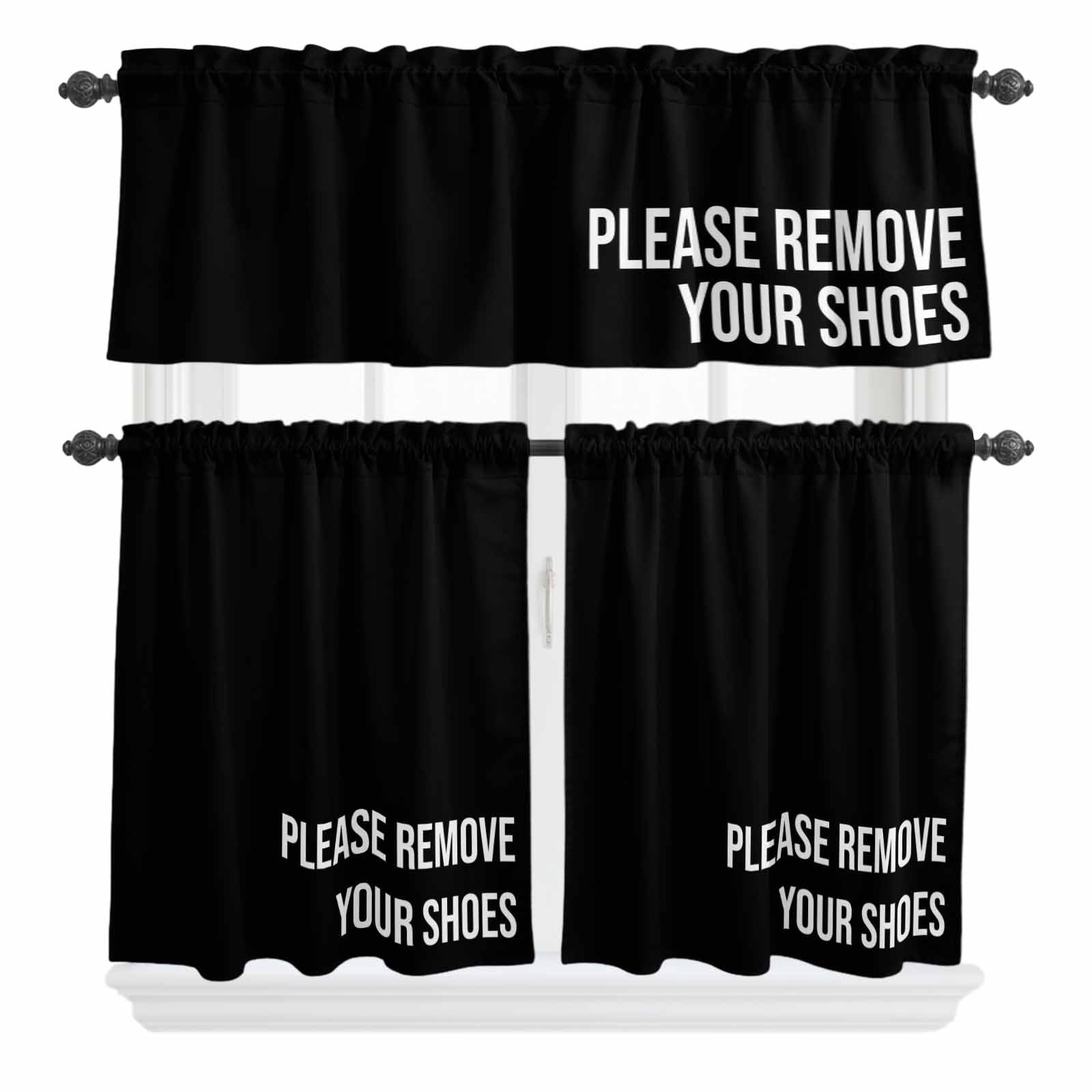 3 Piece Kitchen Curtains and Valances Set Black Cafe Curtains 24 Inch ...