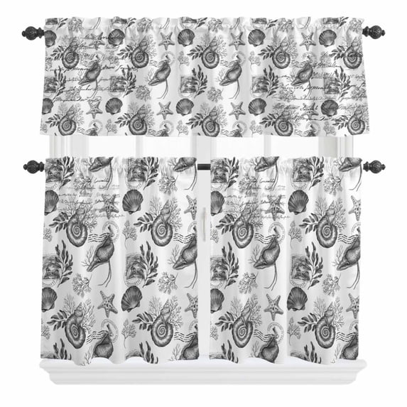 3 Piece Kitchen Curtains and Valances Set Black Coastal Cafe Curtains ...