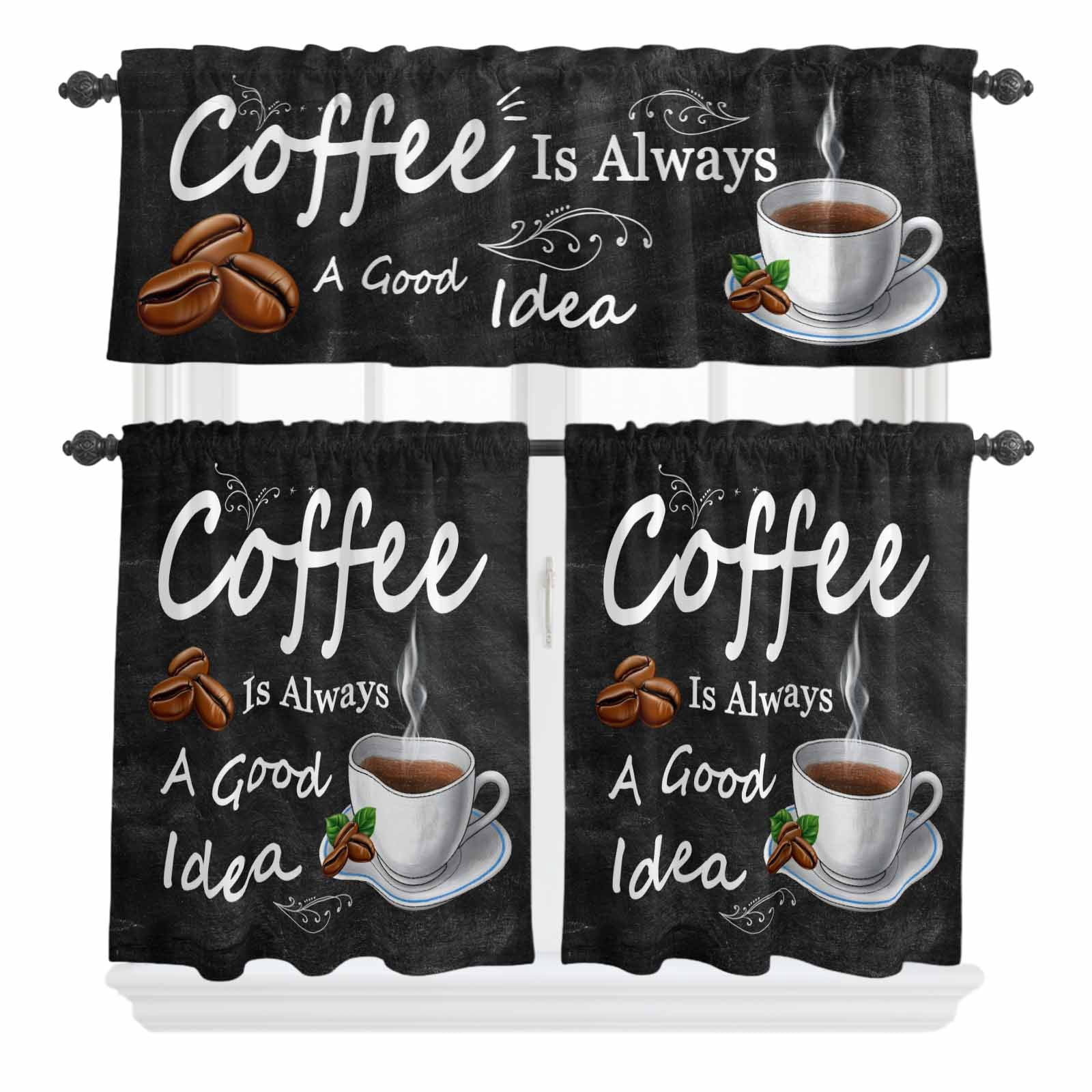 3 Piece Kitchen Curtains and Valances Set Black Coffee Vintage Cafe ...