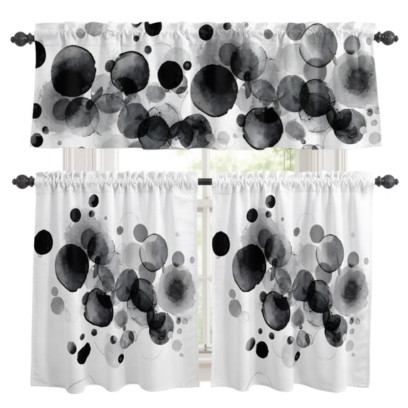 3 Piece Kitchen Curtains and Valances Set Black Ink Painting Cafe ...