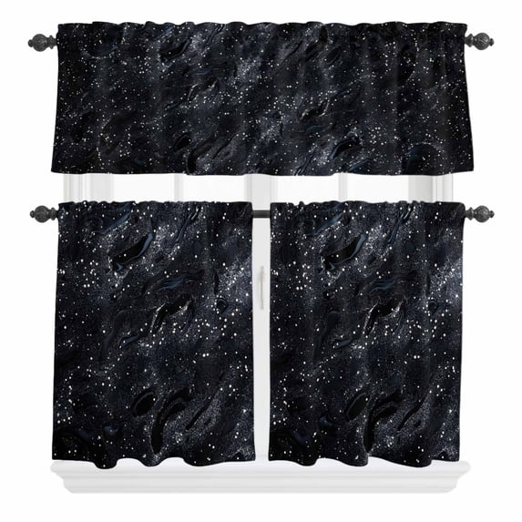 3 Piece Kitchen Curtains and Valances Set Black Marble Cafe Curtains 24 ...