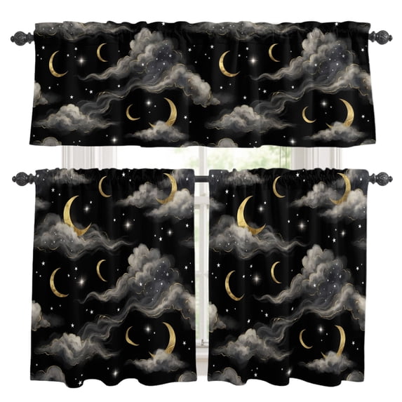 3 Piece Kitchen Curtains and Valances Set Black Moon Night Cafe ...