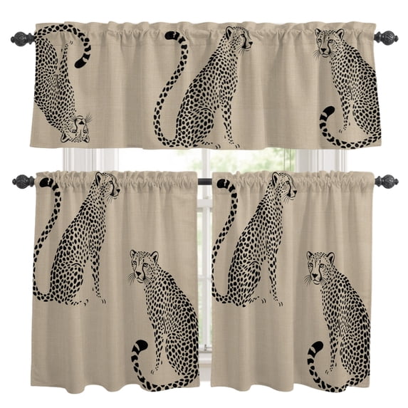 3 Piece Kitchen Curtains and Valances Set Black Wildlife Pattern Cafe ...