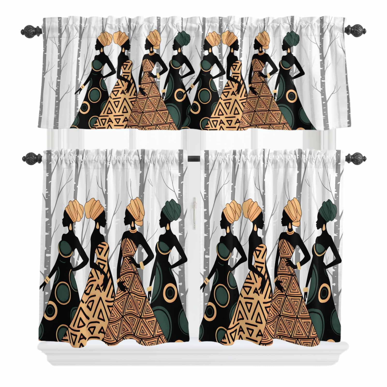 3 Piece Kitchen Curtains and Valances Set Black Women Cafe Curtains 36 ...