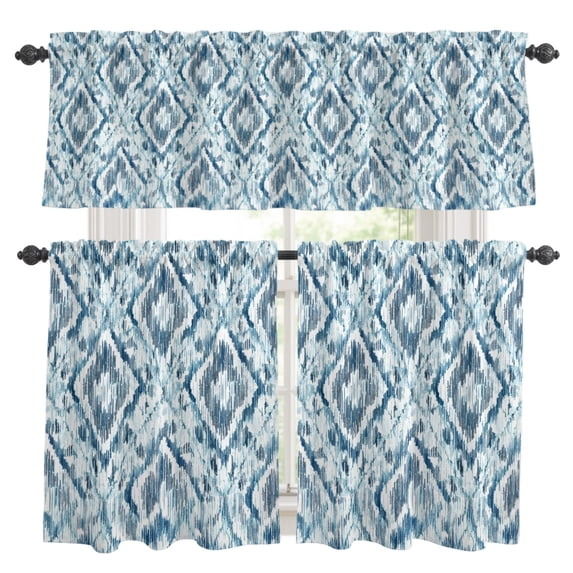 3 Piece Kitchen Curtains and Valances Set Blue Boho Cafe Curtains 36 ...