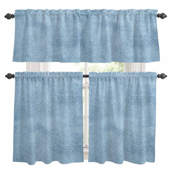 3 Piece Kitchen Curtains and Valances Set Blue Burlap Texture Cafe ...