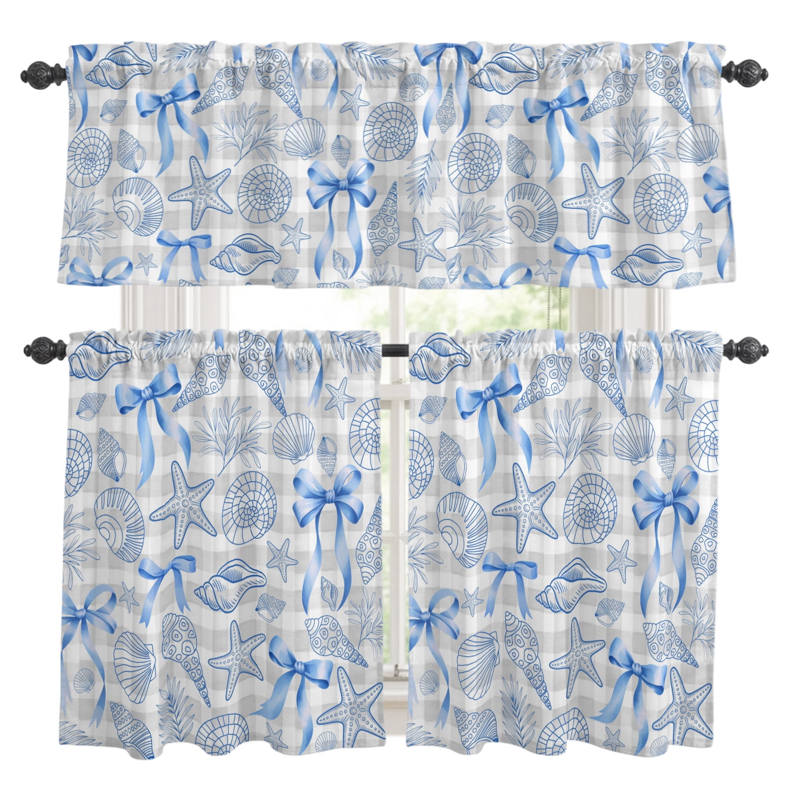 3 Piece Kitchen Curtains and Valances Set Blue Coastal Cafe Curtains 36 ...